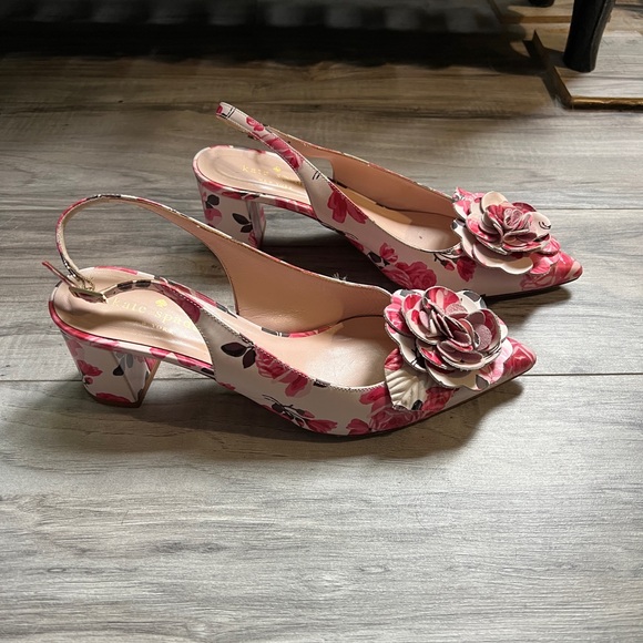 kate spade | Shoes | Kate Spade Pink And Red Floral Heels With Rose ...